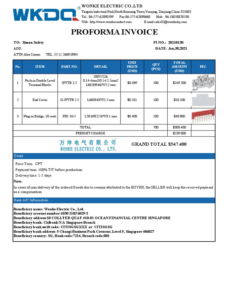 Proforma Invoice - Simon Safety | PDF | Market (Economics) | Financial ...