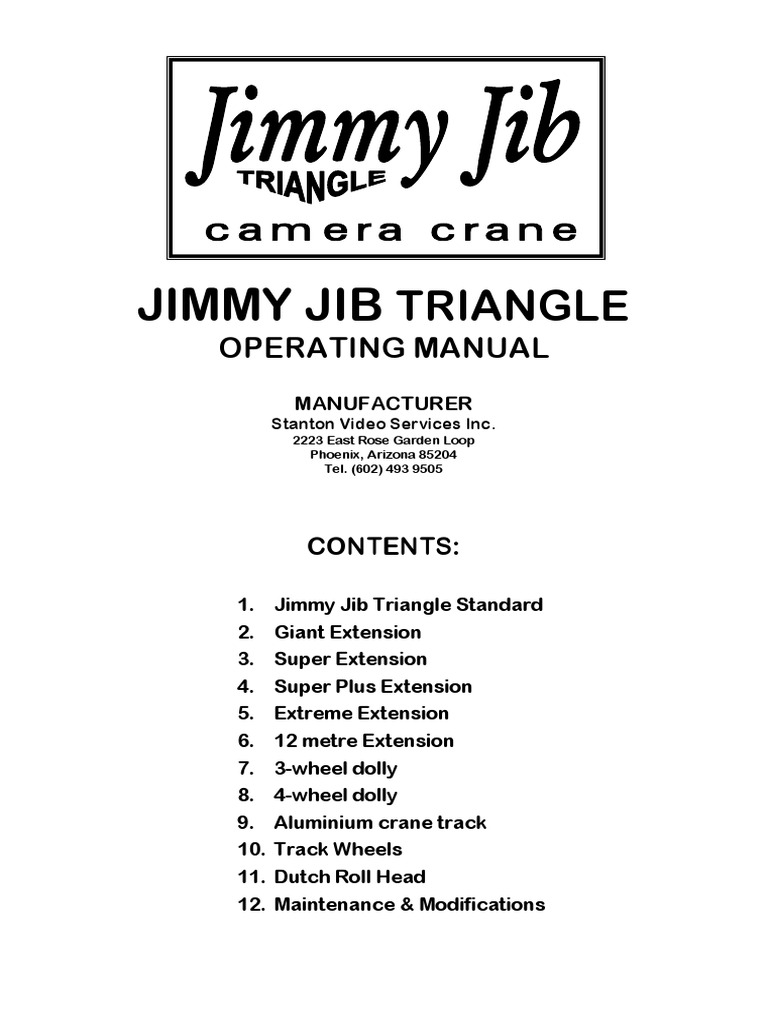 Jimmy Jib Operating Manual | PDF | Equipment | Manufactured Goods