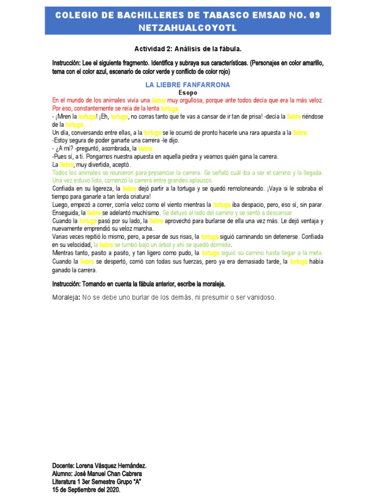 Análisis de Fábula: La Liebre y la Tortuga | PDF | Poesía