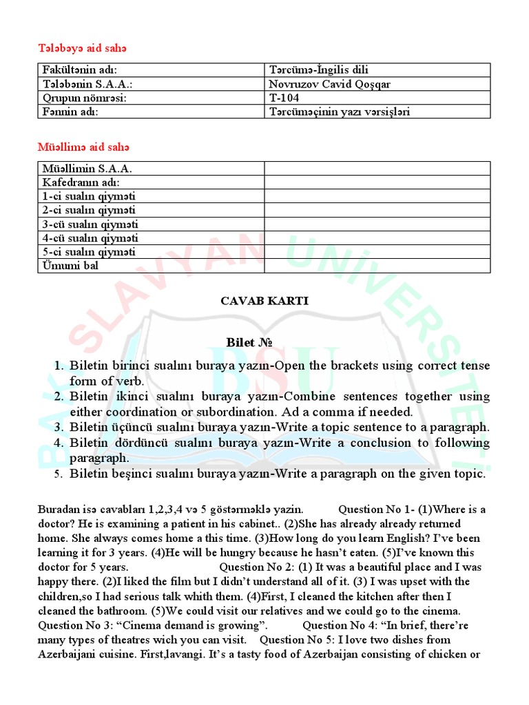 Cavab - kartı - numune (копия) (копия) (копия) (копия) | PDF | Home | Food And Drink