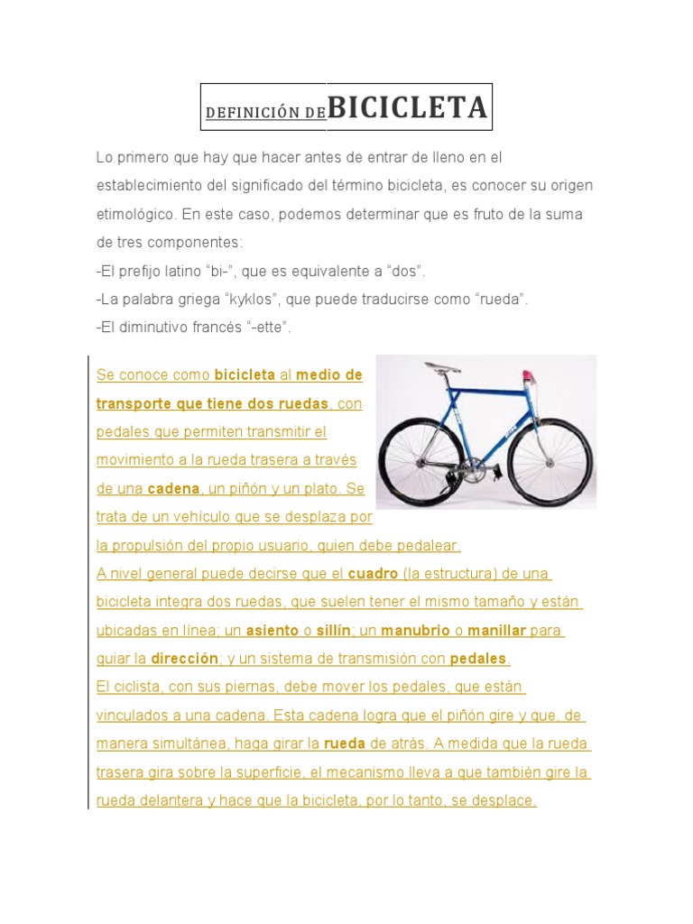 Bicicleta: Definición de | PDF | Vehículos terrestres | Ejercicio aerobico