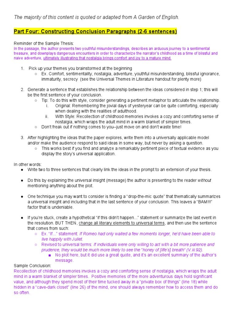 Part Four: Constructing Conclusion Paragraphs (2-6 Sentences) | PDF
