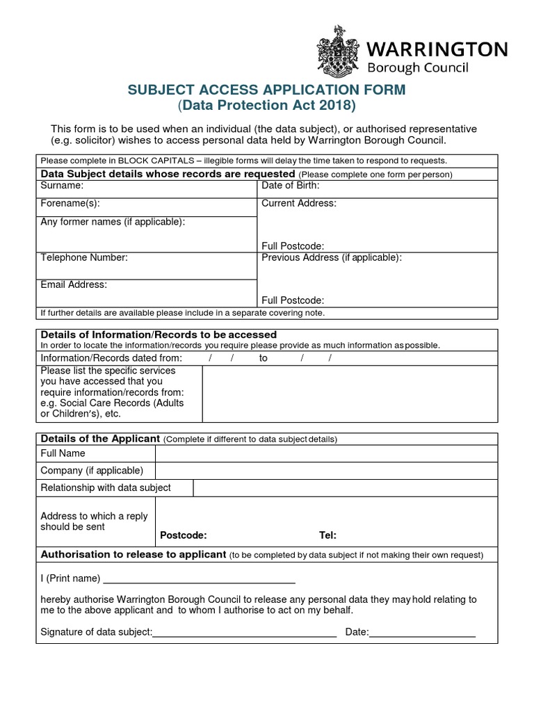 Subject Access Request Application Form | PDF | Data | Information