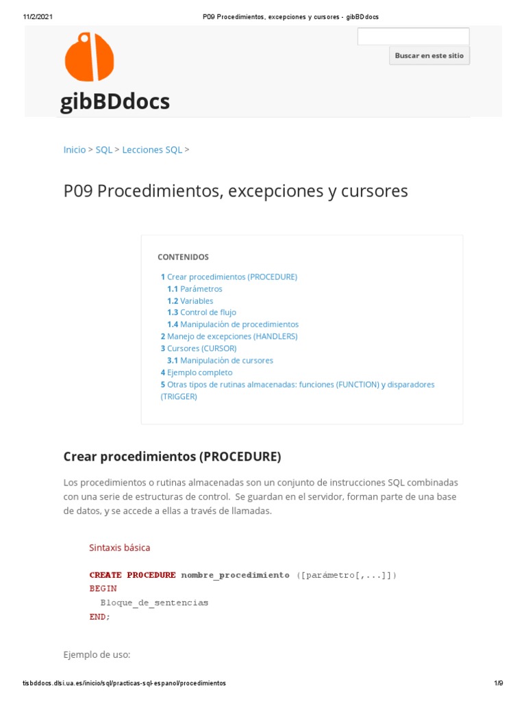 Procedimientos y Cursores SQL: Guía Completa | PDF | Recuperación de información | Ciencias de ...