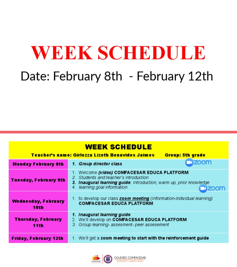 Week Schedule Fifth Grade | PDF