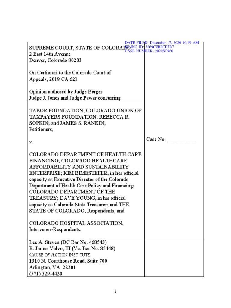 Colorado Supreme Court Petition | PDF | Standing (Law) | Summary Judgment