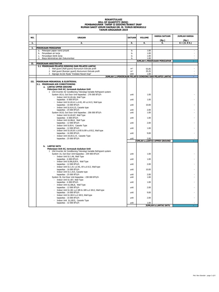 Bill of Quantity (Boq) Rekapitulasi Pembangunan Tahap Ii Gedung Rawat ...