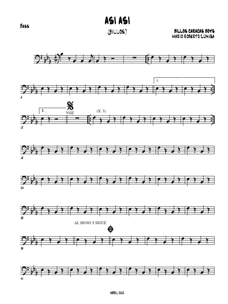 Bass Sheet Music for "Asi Asi" | PDF