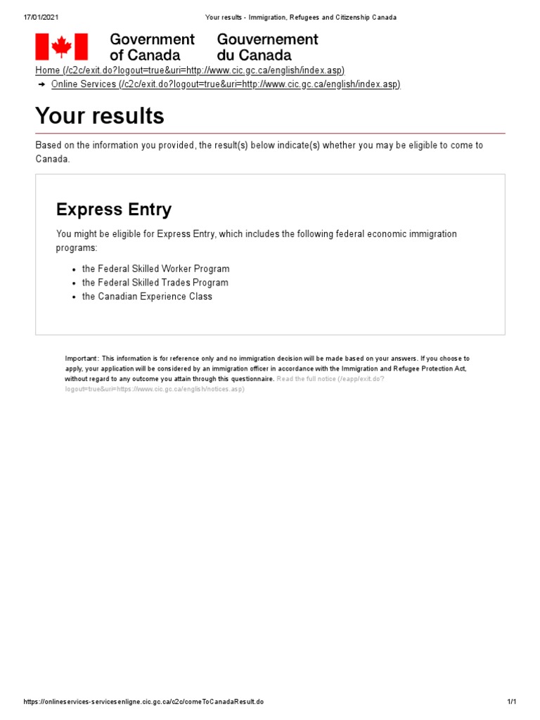 Your Results - Immigration, Refugees and Citizenship Canada | PDF ...