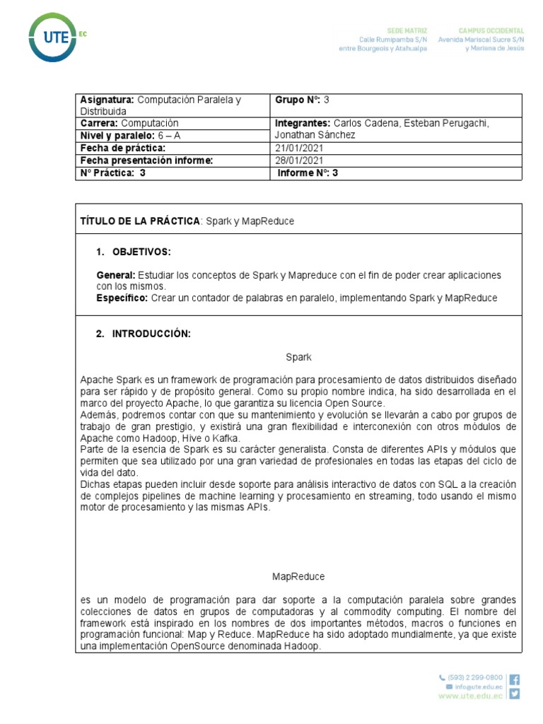 Práctica 3 Spark y MapReduce | PDF | Mapa reducido | Apache Spark