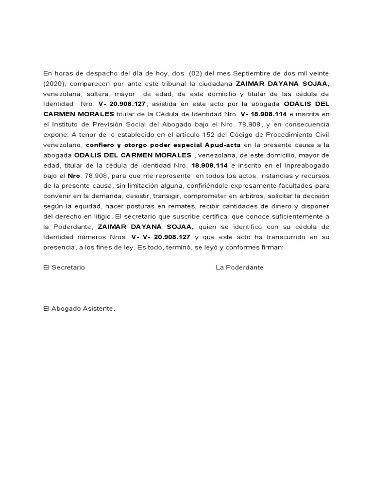 Acta Poder Apu Odalis Morales | PDF