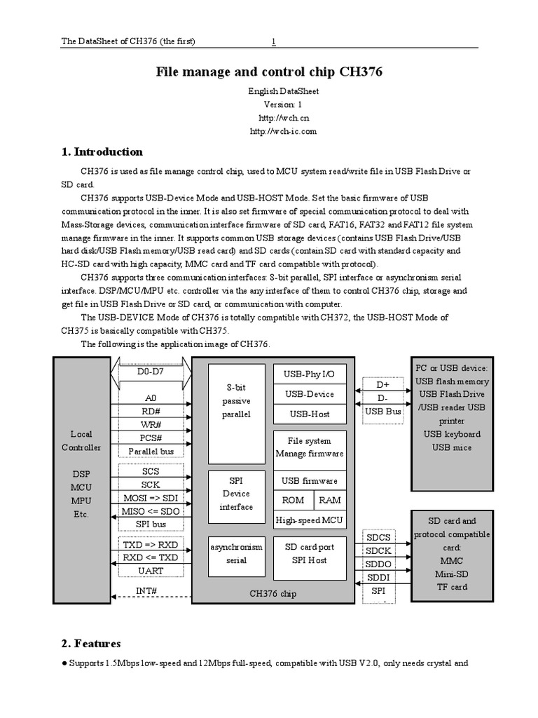 File Manage and Control Chip CH376 | PDF | Usb Flash Drive | Flash Memory