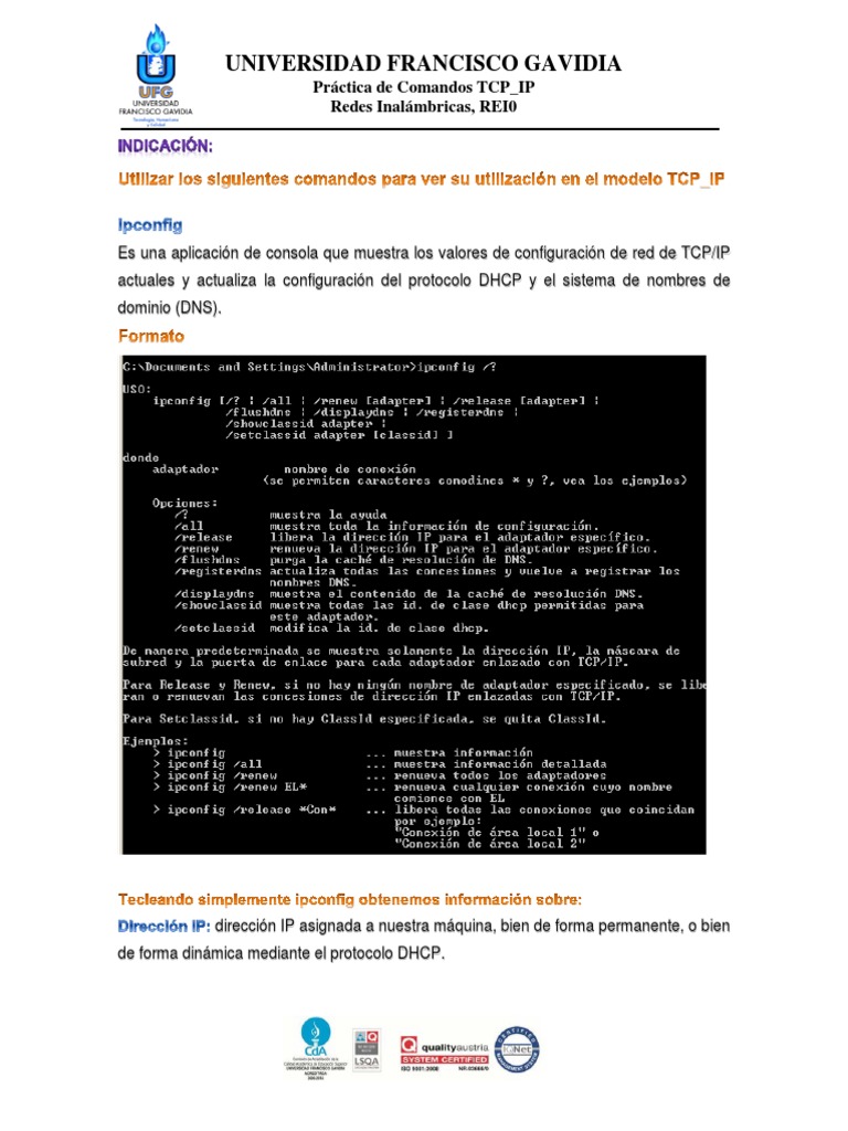 Práctica de Comandos TCP - IP | PDF | Dirección IP | Protocolos de internet