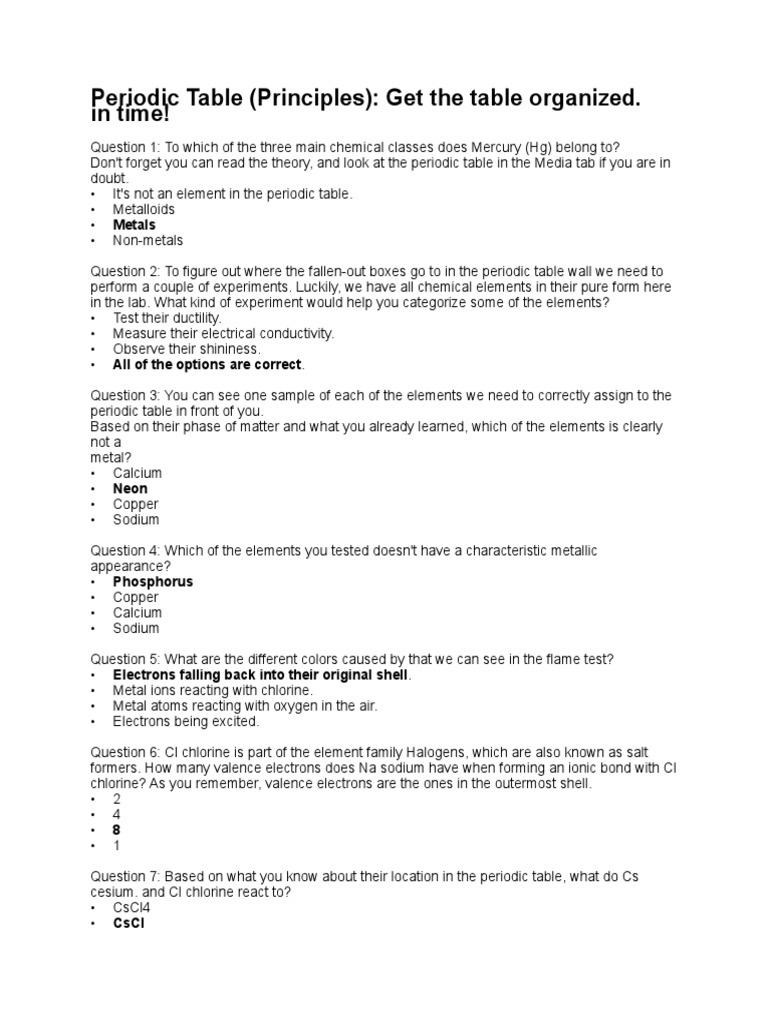 Organizing the Periodic Table: Classifying Elements Based on Their ...