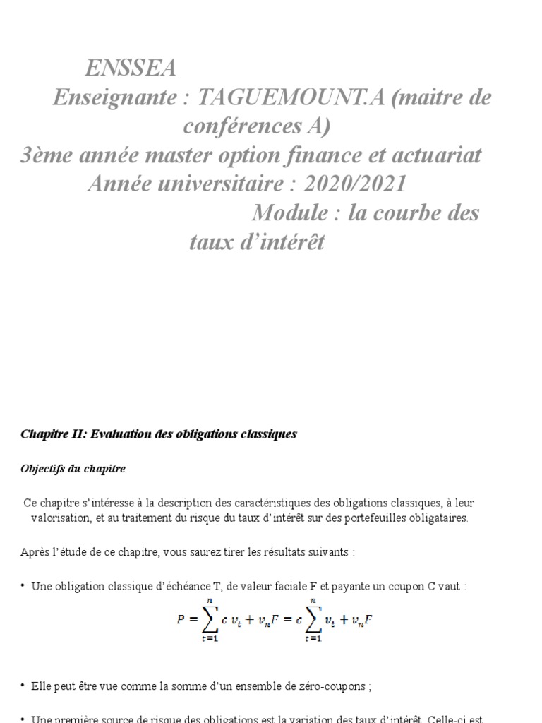 Chapitre II Courbe Des Taux | PDF | Obligation (Finance) | Prêts