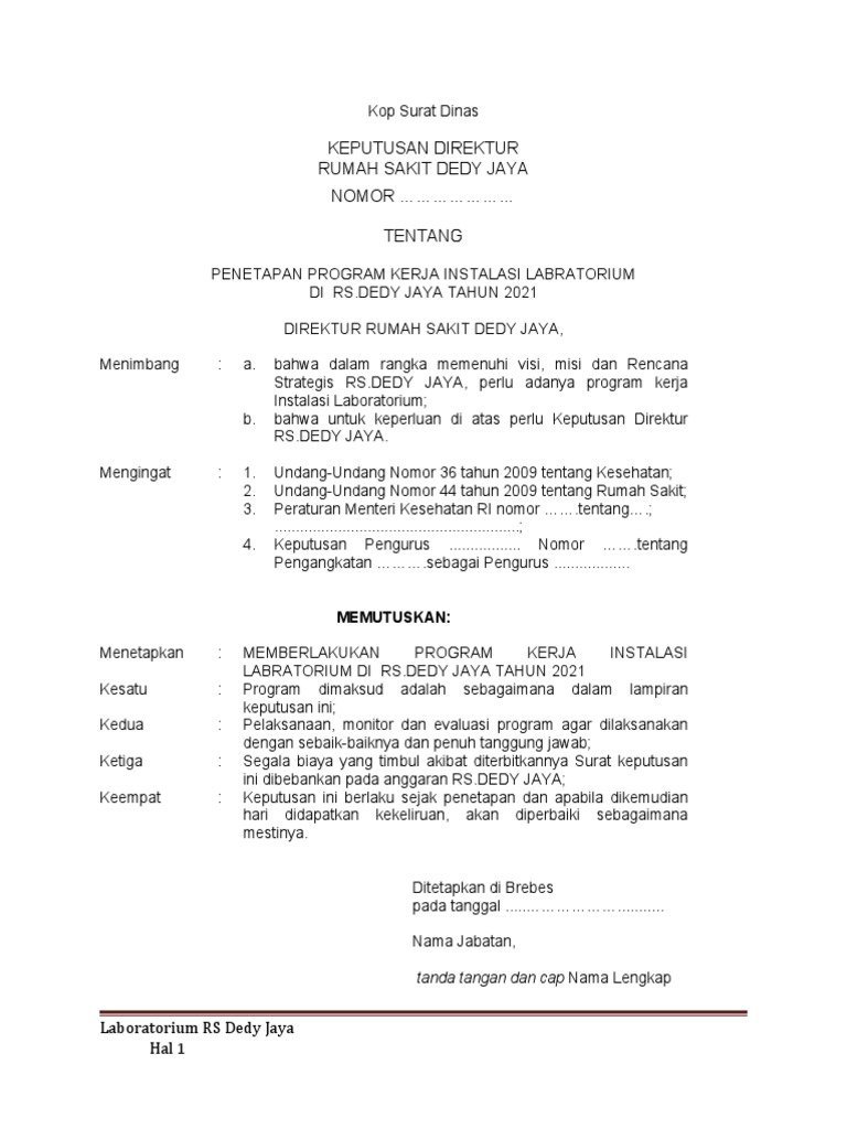 Program Kerja Laboratorium RS Dedy Jaya | PDF