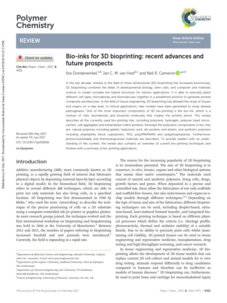 Bio-Inks For 3D Bioprinting Recent Advances and Biopirnt | PDF | 3 D ...