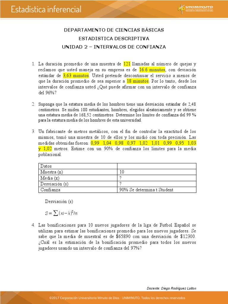 Taller Intervalos de Confianza | PDF