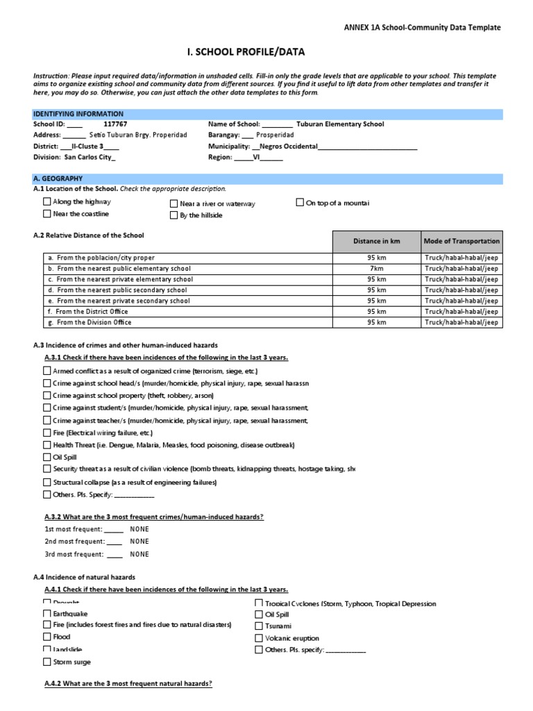 School-Community Data Template | PDF | Natural Hazards | Natural Disasters