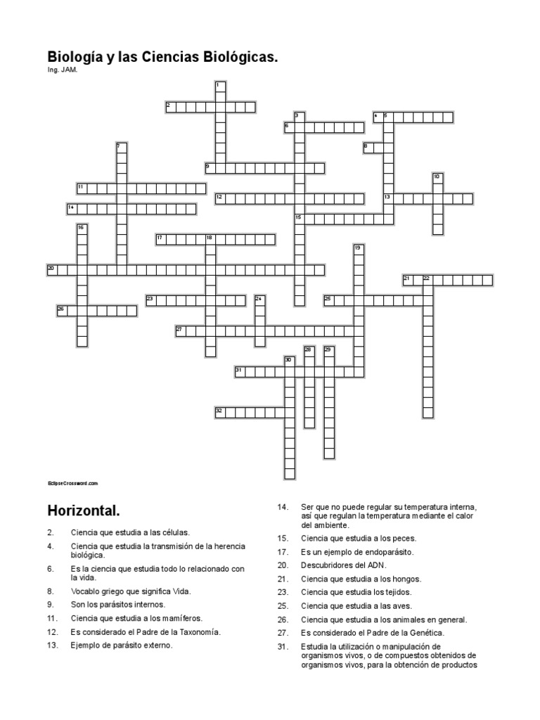 Crucigrama Sobre Biología y Ciencias Biológicas | PDF | Organismos ...