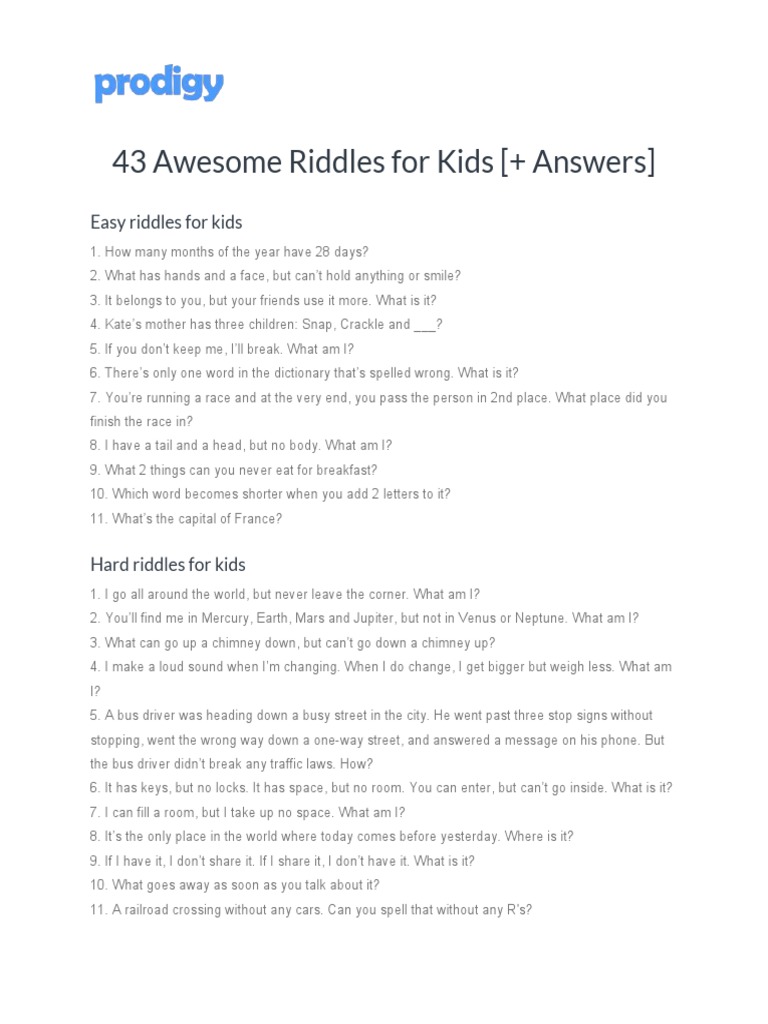 43 Awesome Riddles For Kids (+ Answers) | PDF | Clothing