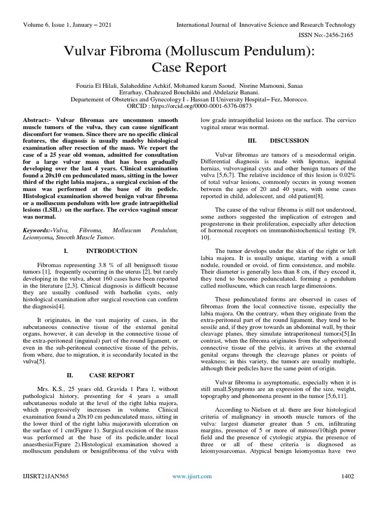 Vulvar Fibroma (Molluscum Pendulum) Case Report | PDF | Labia | Neoplasms
