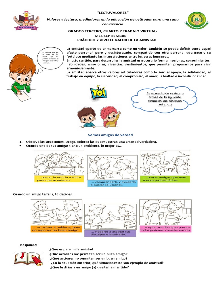 LECTUVALORES - SEPTIEMBRE - 3 4 y 5 Valor La Amistad | PDF | Amistad | Amor