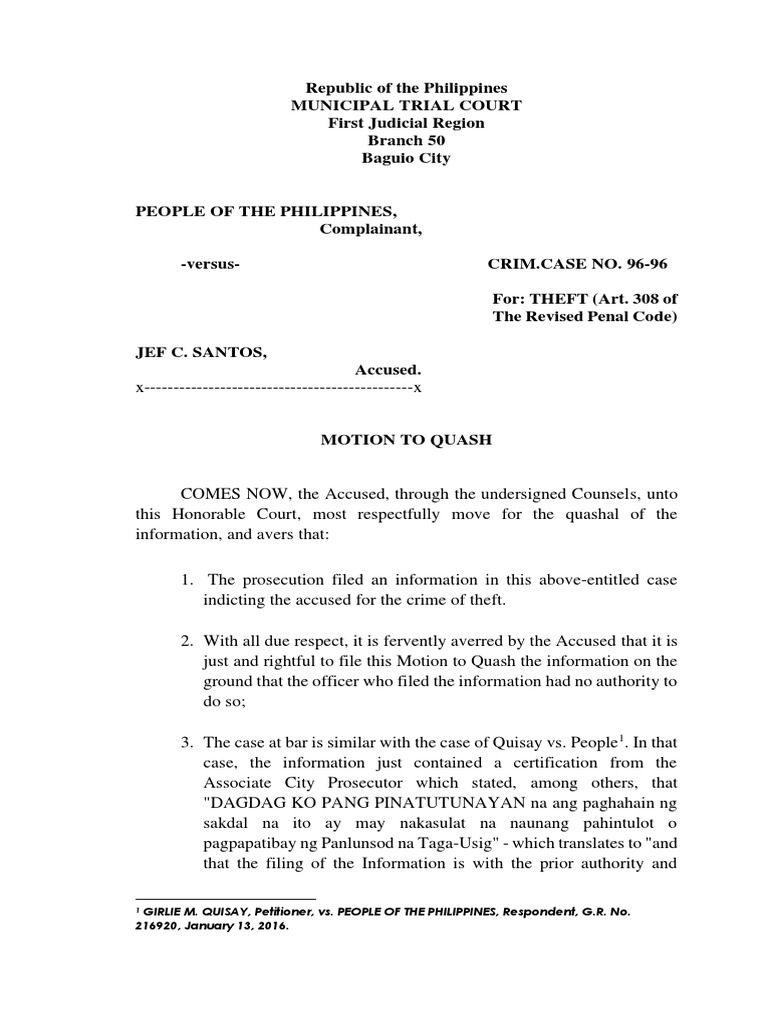 Motion To Quash | PDF | Complaint | Prosecutor