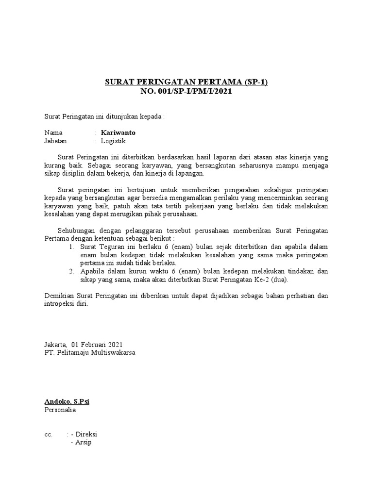 Contoh Surat SP-1 | PDF