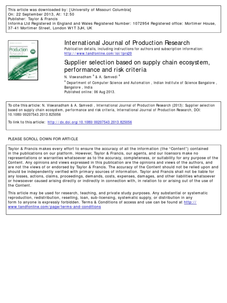 International Journal of Production Research | PDF | Supply Chain | Risk
