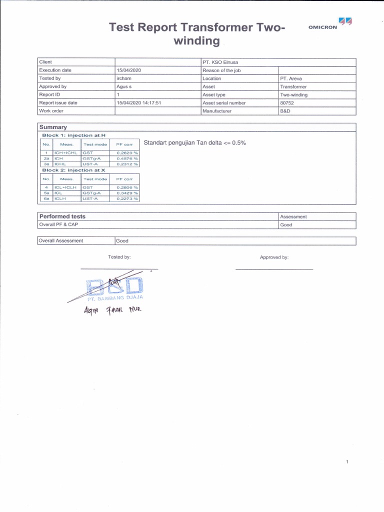 Tan Delta Test Report 2000kVA | PDF | Power (Physics) | Physical Quantities