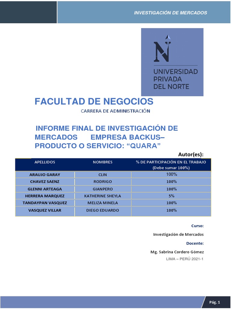 T2 - INVM - Backus (Quara) | PDF | Investigación de mercado | Consumo ...