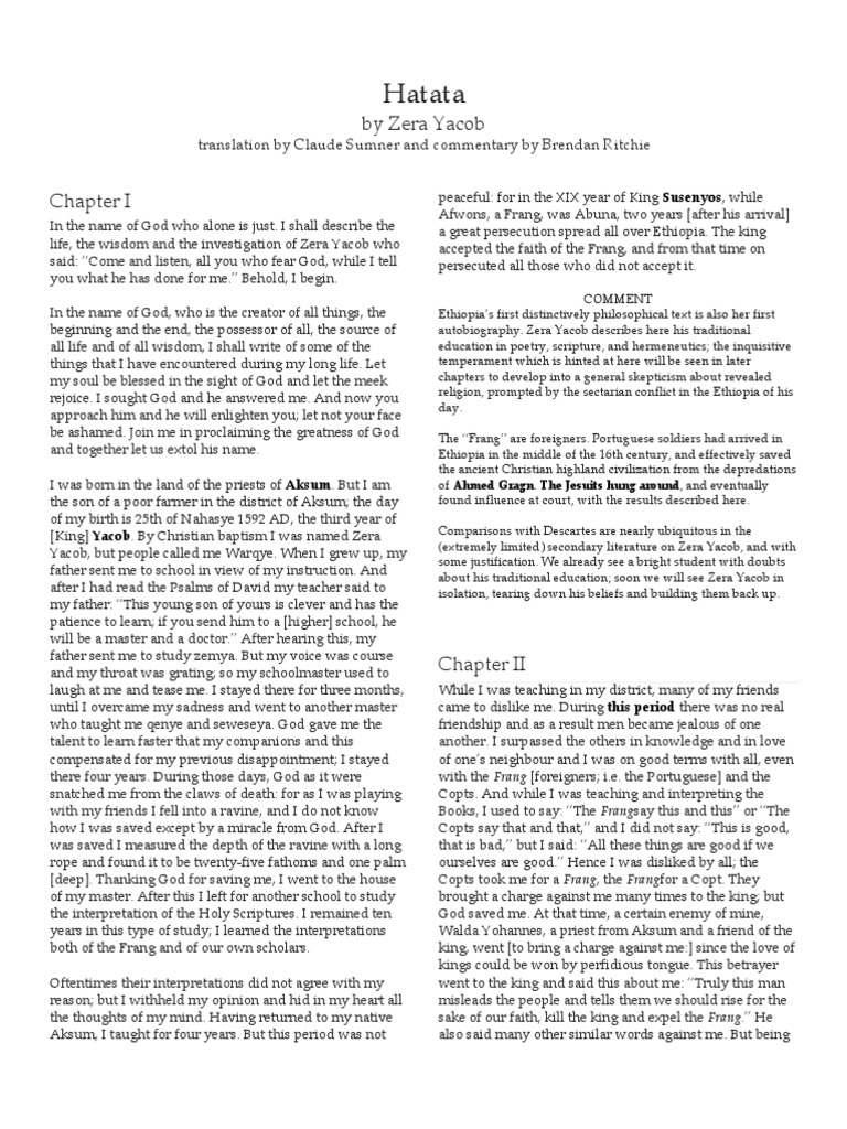 Zera Yacob's Hatata: A Philosophical Inquiry | PDF | Creator Deity | God