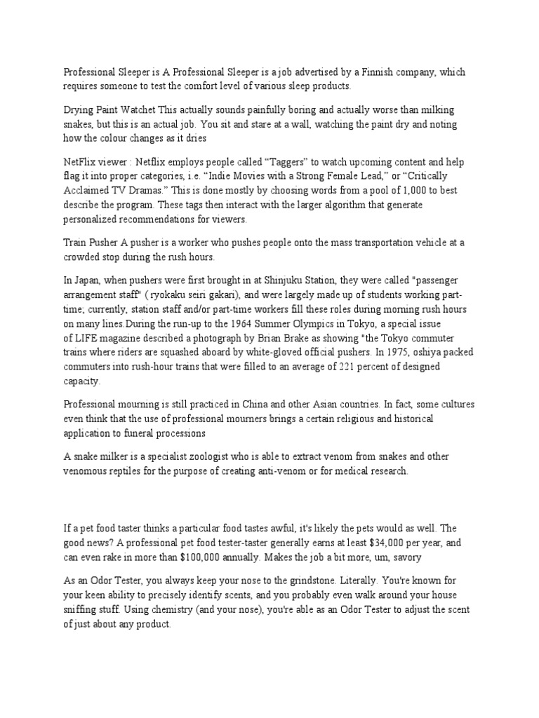 Professional Sleeper Is A Professional Sleeper Is A Job Advertised by A ...