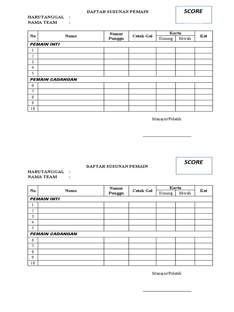 Tabel DAFTAR SUSUNAN PEMAIN | PDF