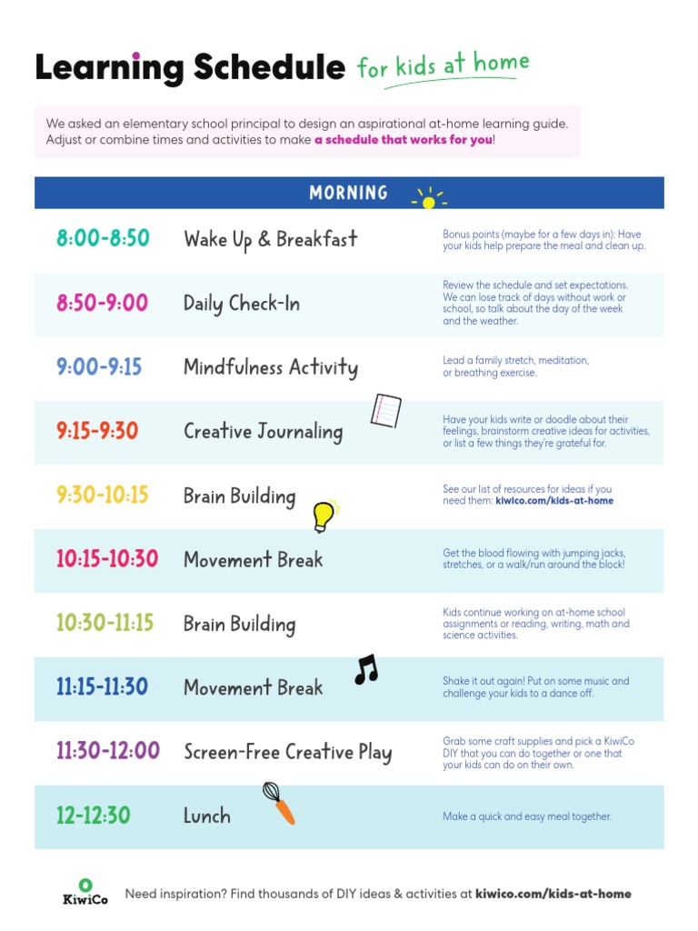At-Home Learning Schedule for Kids | PDF