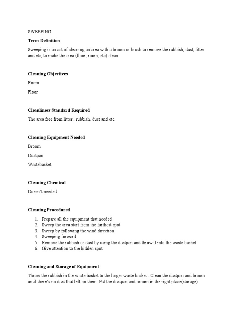 Sweeping: Definition and Procedure | PDF | Home & Garden