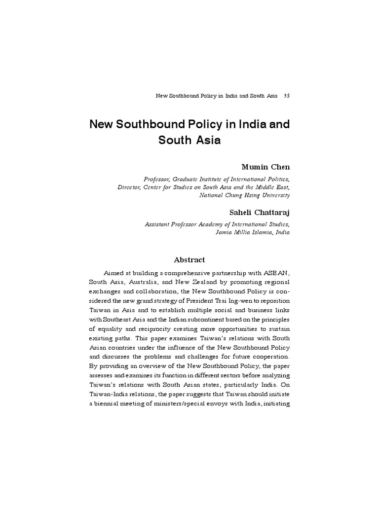 New Southbound Policy in India and South Asia: Mumin Chen | PDF ...