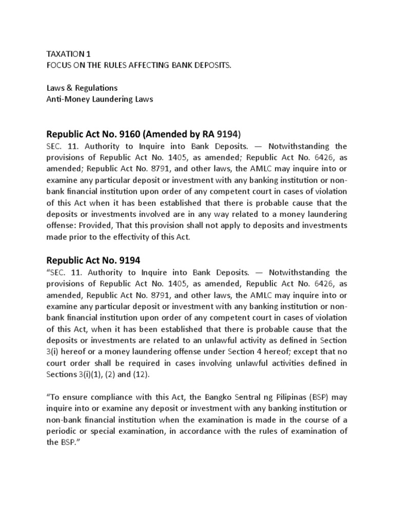 Rules Affecting Bank Deposits. | PDF | Money Laundering | Banks