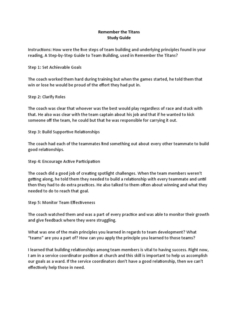 Remember The Titans - Study Guide | PDF | Career & Growth | Sports ...