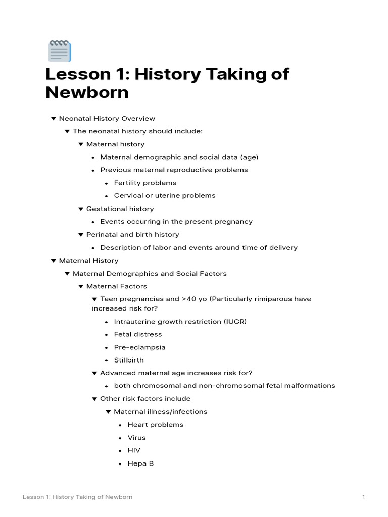 Newborn History Taking Guide | PDF | Pregnancy | Childbirth