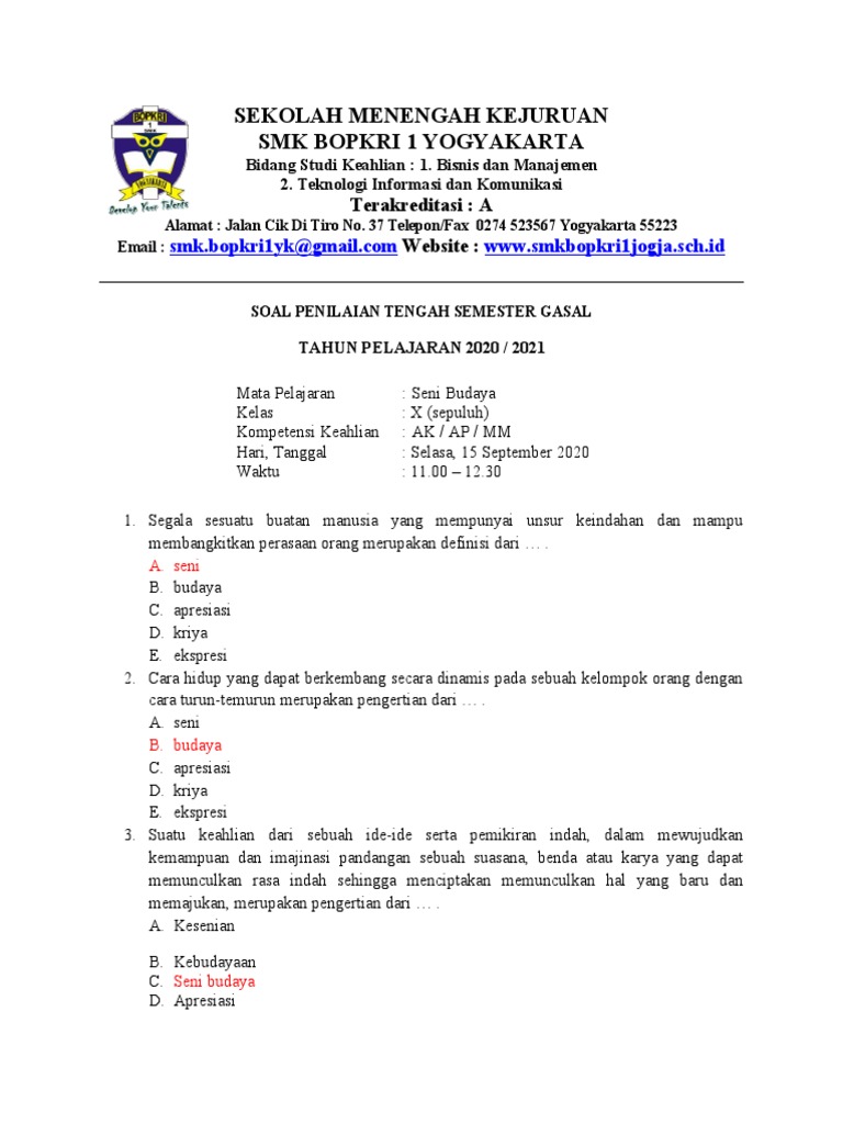 Soal SBK Kelas X | PDF