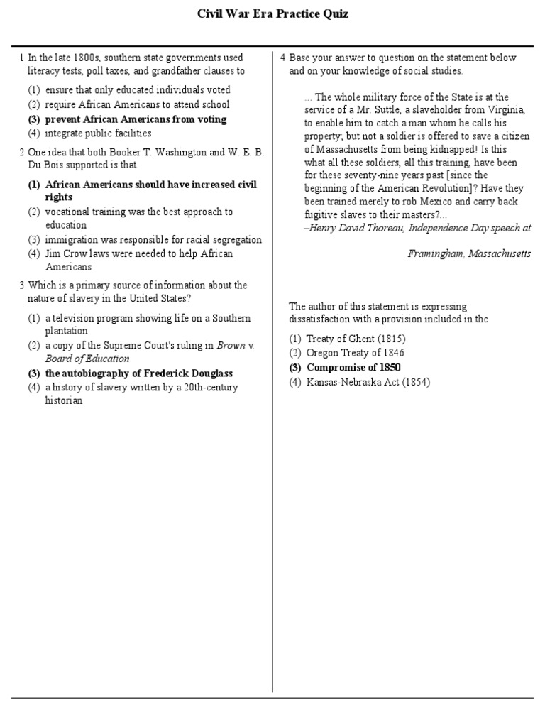 CW Answer Key2 | PDF | Reconstruction Era | Slavery In The United States