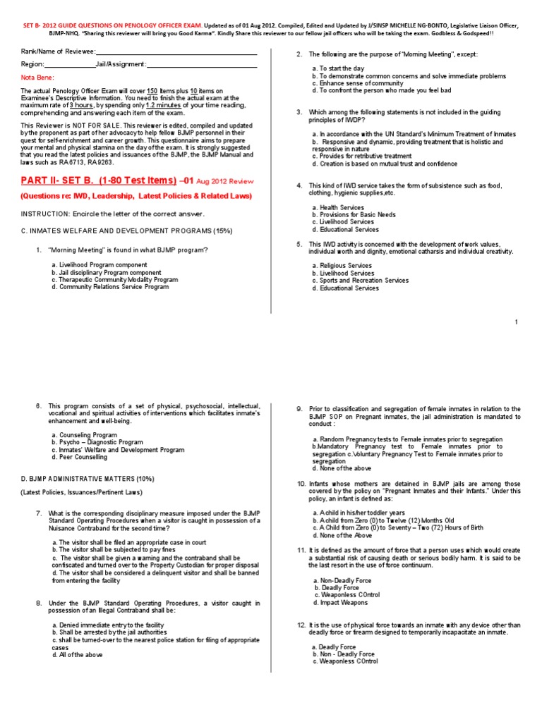Penology Officer Exam Review Guide | PDF | Transformational Leadership ...