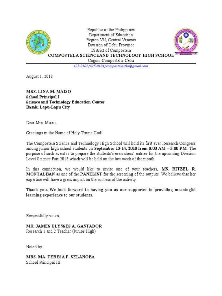 Invitation Letter (Panelist) | PDF | Science And Technology | Schools