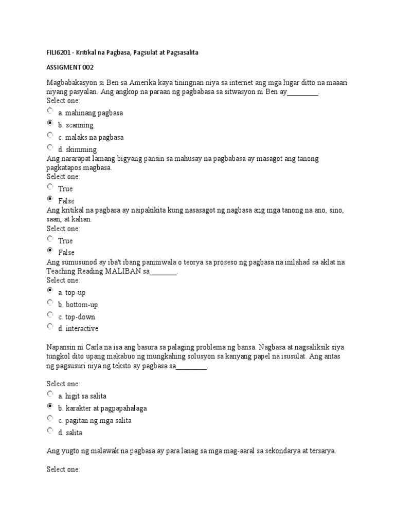 Fili6201 Assignment & Short Quiz 002 | PDF