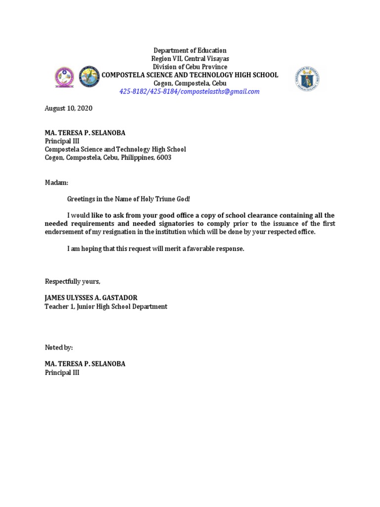 Request for School Clearance Certificate | PDF