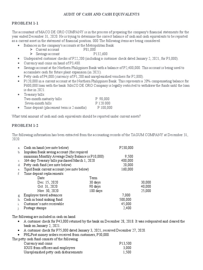 3-Cash and Cash Equiv Exercises | PDF | Cheque | Transaction Account