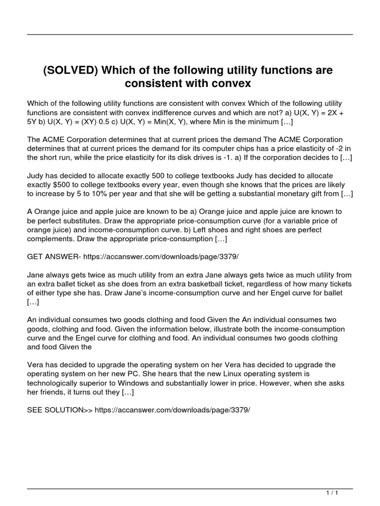 Solved Which of The Following Utility Functions Are Consistent With ...