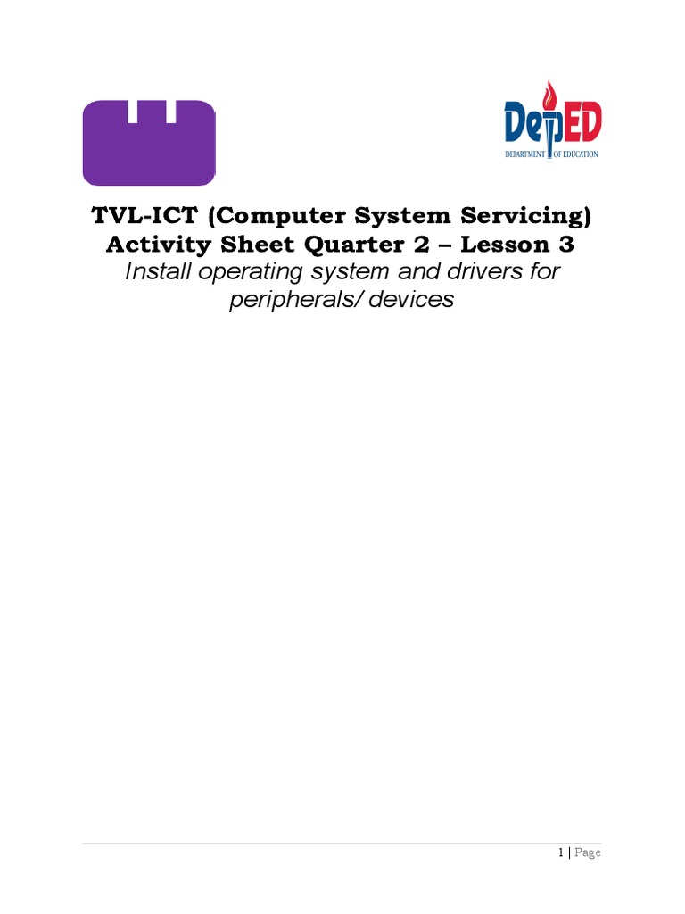 TVL-ICT (Computer System Servicing) Activity Sheet Quarter 2 - Lesson 3 | PDF | Windows 10 | Booting